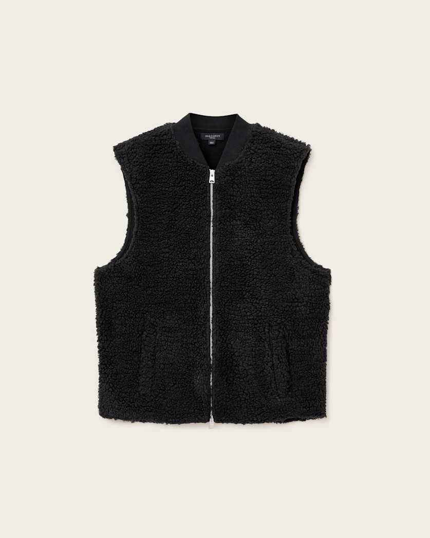 Otis Sherpa Boxy Vest Jet Black | ALLSAINTS US